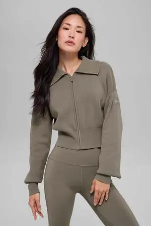 Alo Yoga Cozy Day Cropped Full Zip Jacket - Ivory | Editorialist